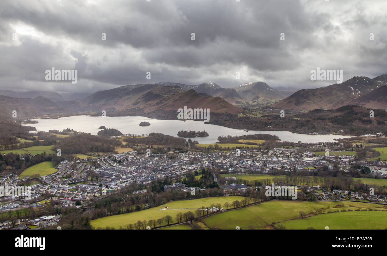 View over Keswick from Latrigg Fell, Cumbria, England Stock Photo - Alamy