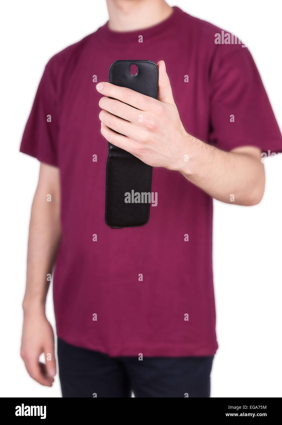 man T-shirt smartphone Isolated on white background Stock Photo - Alamy