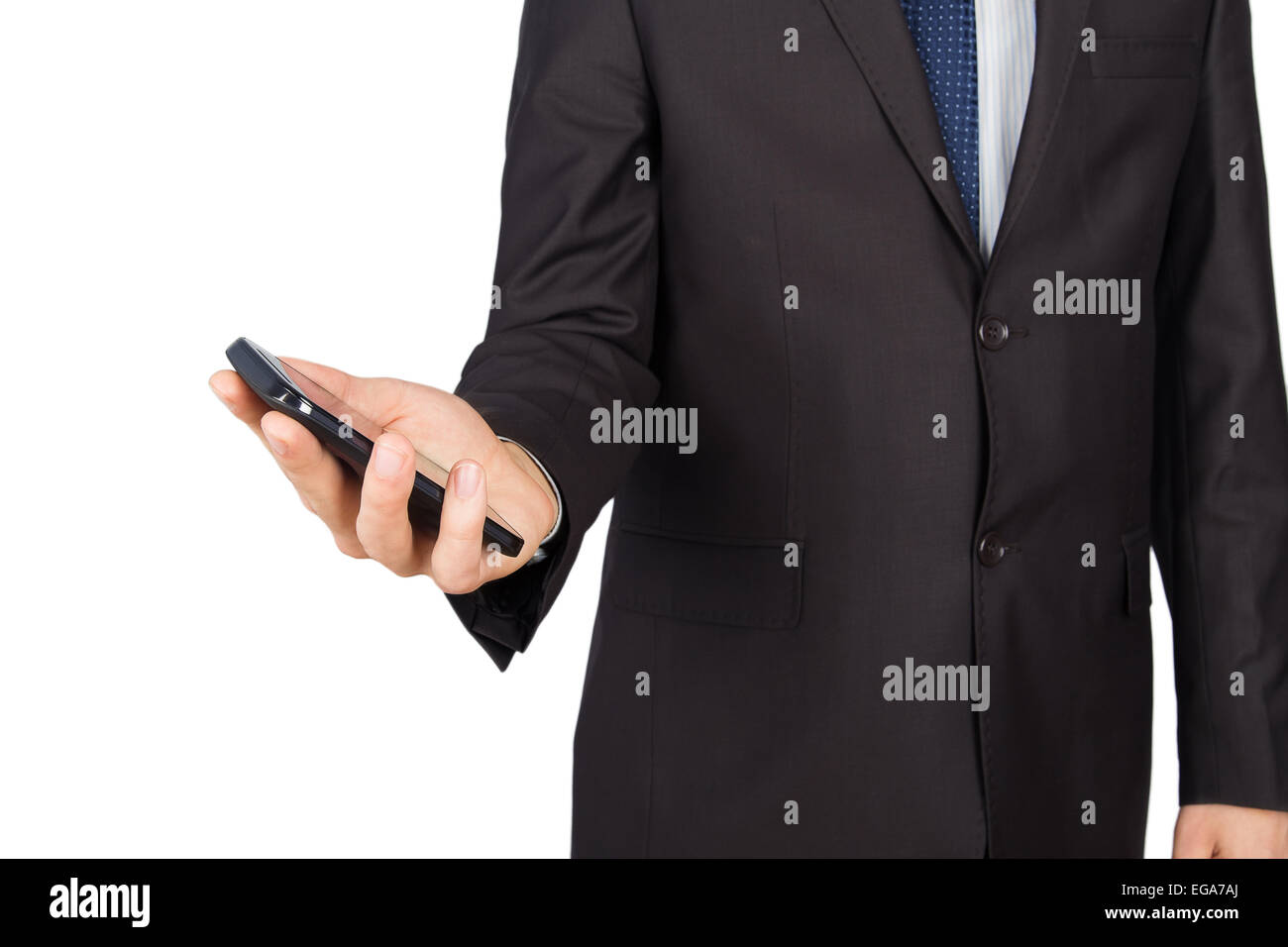 man suit smartphone Isolated on white background Stock Photo - Alamy