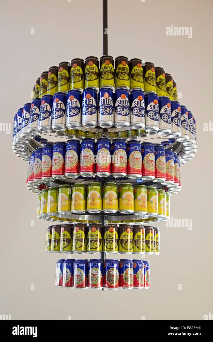 Fort Collins, Colorado - A chandelier made of beer cans at the New ...