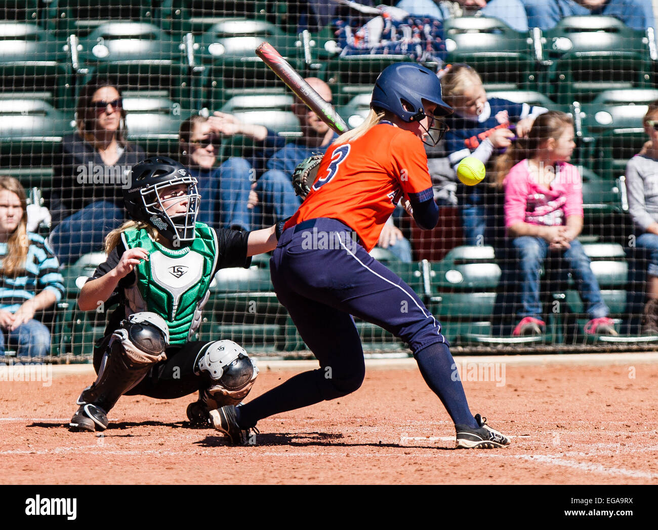 Tampa FL, USA. 20th Feb, 2015. Auburn outfielder Morgan Estell #3 takes ...