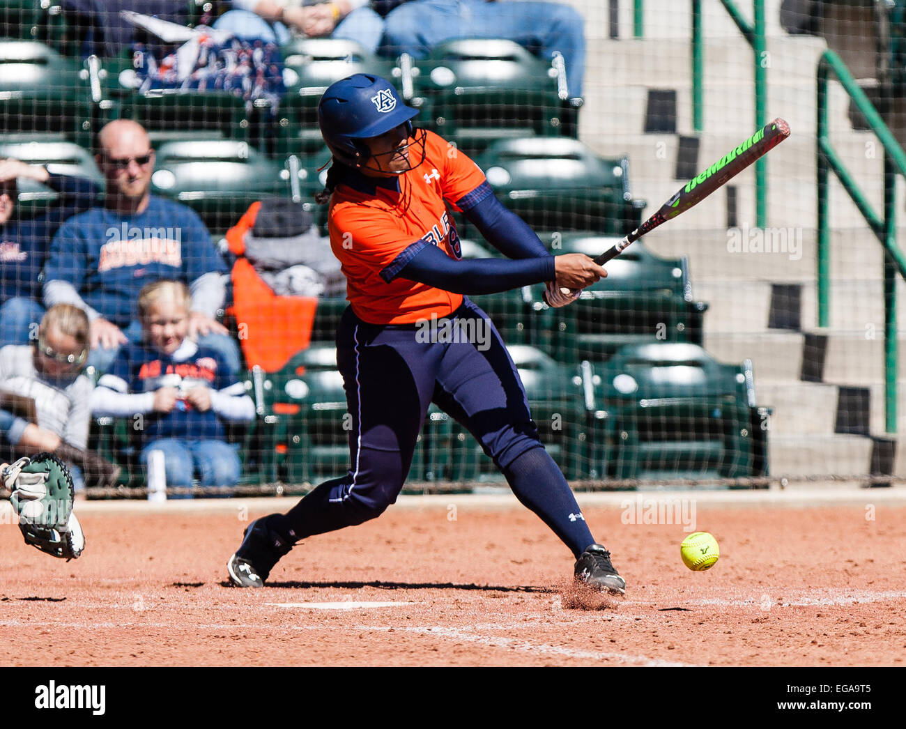 Tampa FL, USA. 20th Feb, 2015. Auburn first baseman Jade Rhodes #8 hits ...