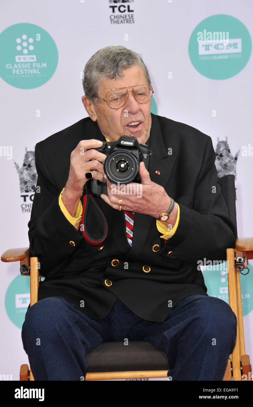 LOS ANGELES, CA - APRIL 12, 2014: Actor Jerry Lewis has his hand ...