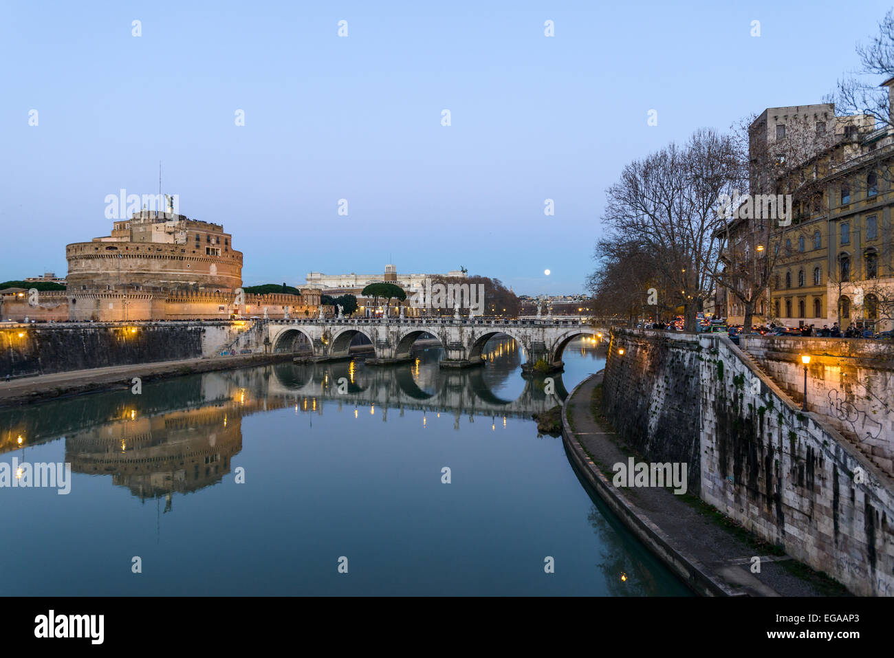 Landscape of castel sant'angelo in rome along the tiber river, italy ...