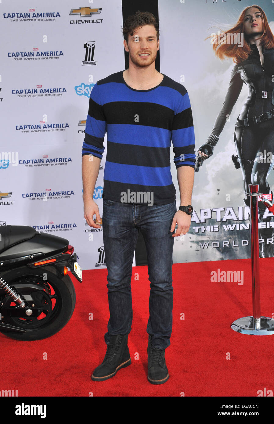 LOS ANGELES, CA - MARCH 13, 2014: Derek Theler at the world premiere of ...