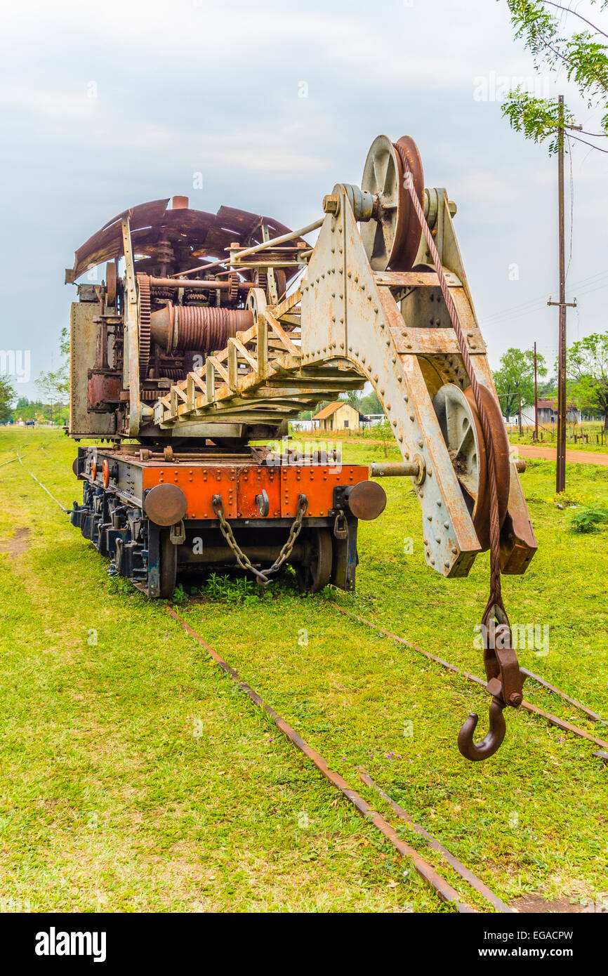 Old 19th century crane railroad car at the railroad museum in Sapucai ...