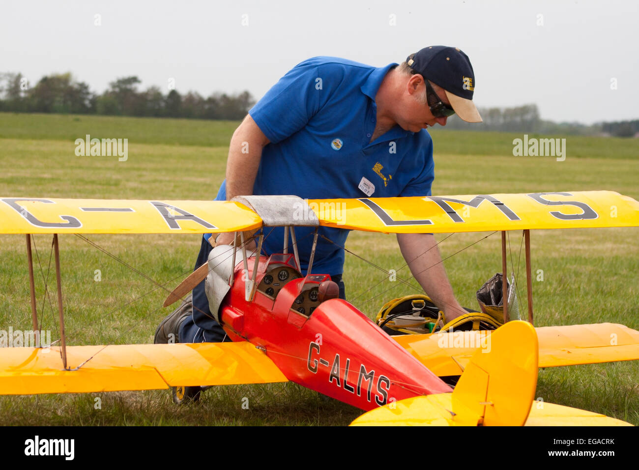 Biplane in preparation for flight at RC model air display Stock Photo ...