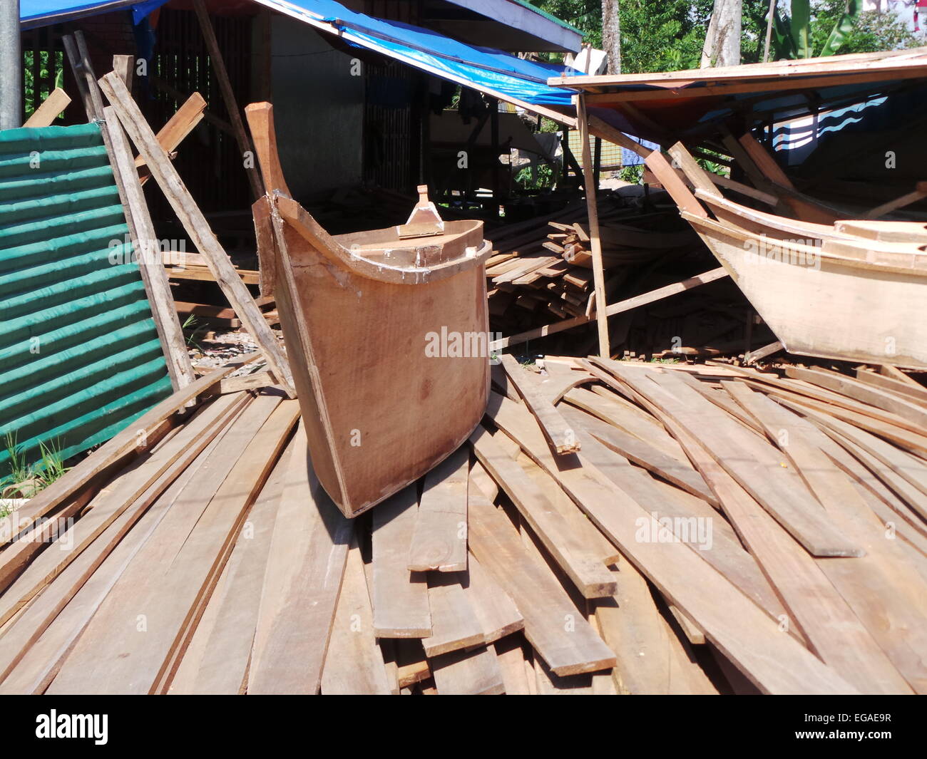 The boats made for the typhoon victims fishing livelihood. Workers in ...