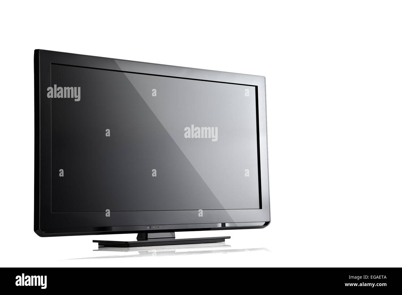 close up view of nice black tv on white back Stock Photo - Alamy