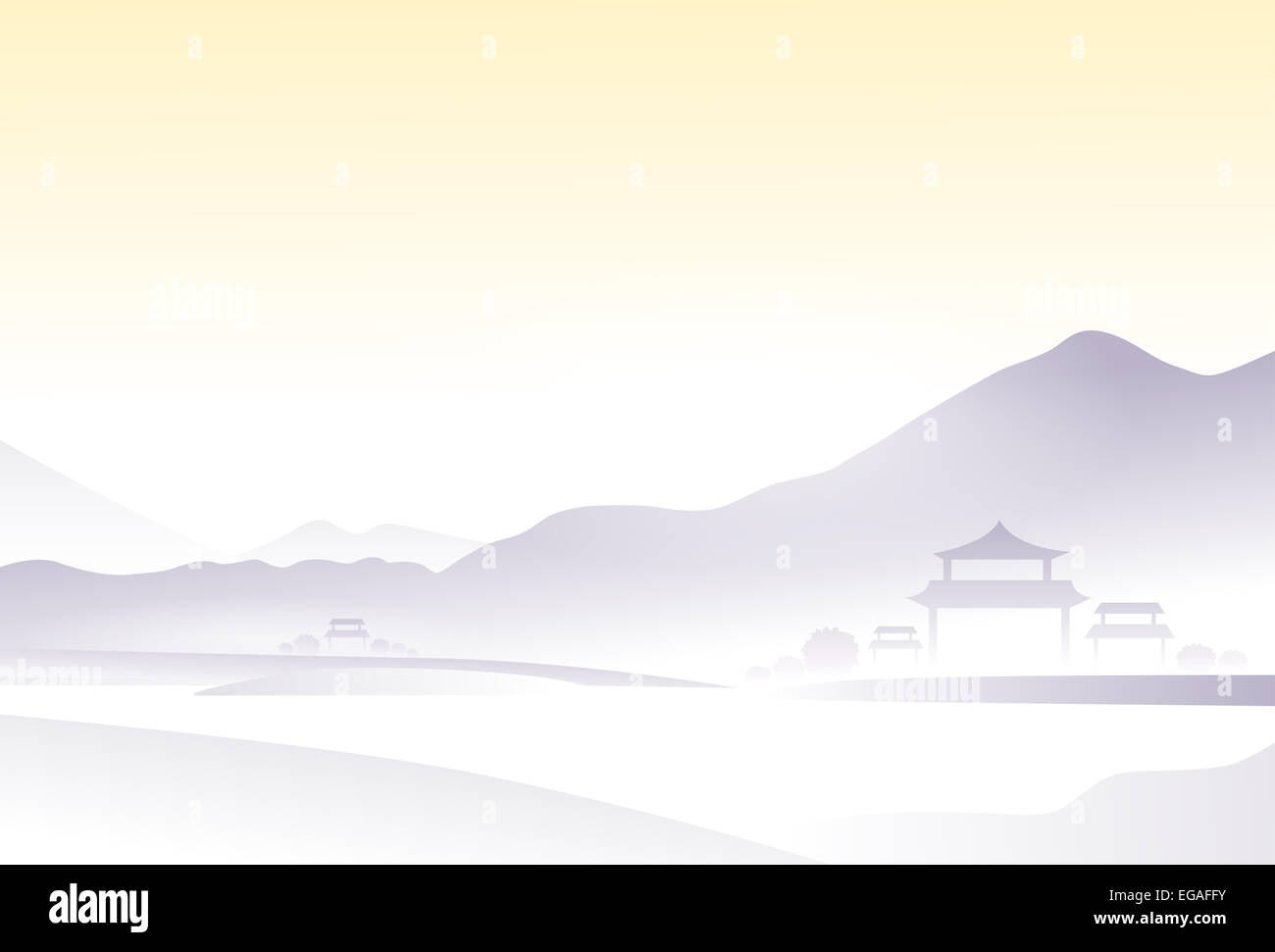 asia landscape china village mountain vector Stock Photo - Alamy