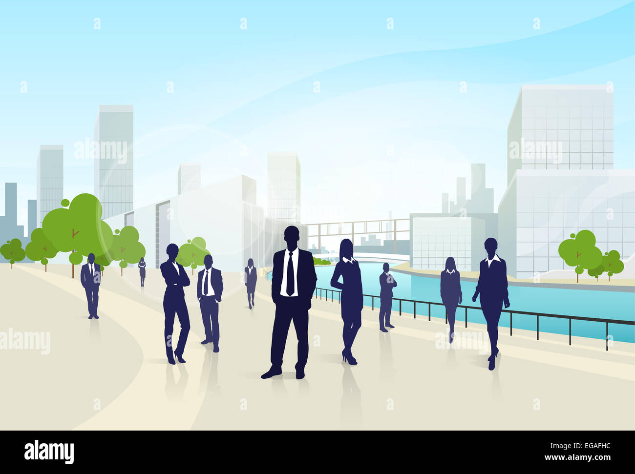 business people group city landscape office buildings Stock Photo - Alamy