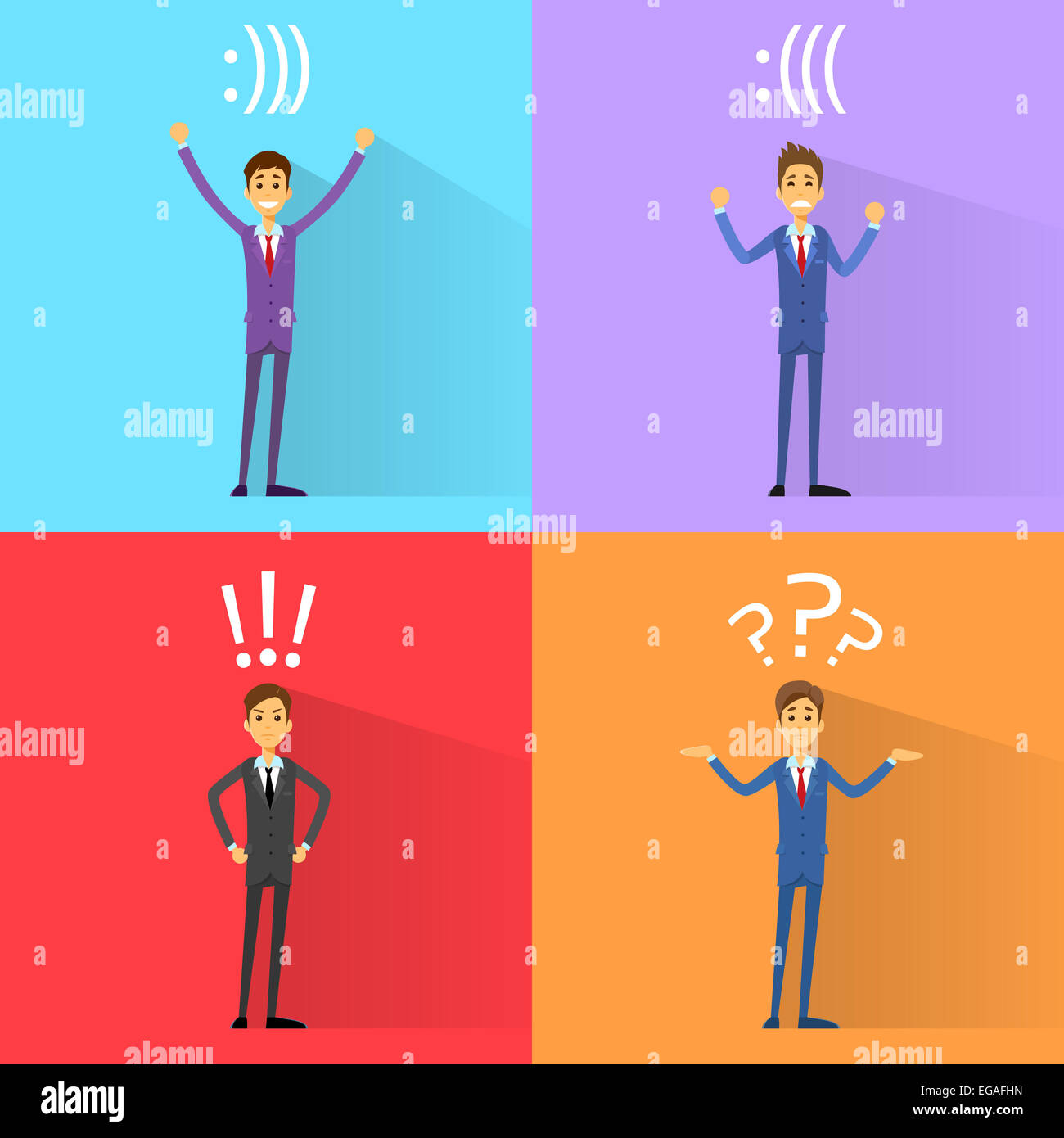business man emotions set with exclamation, question mark and smiley ...