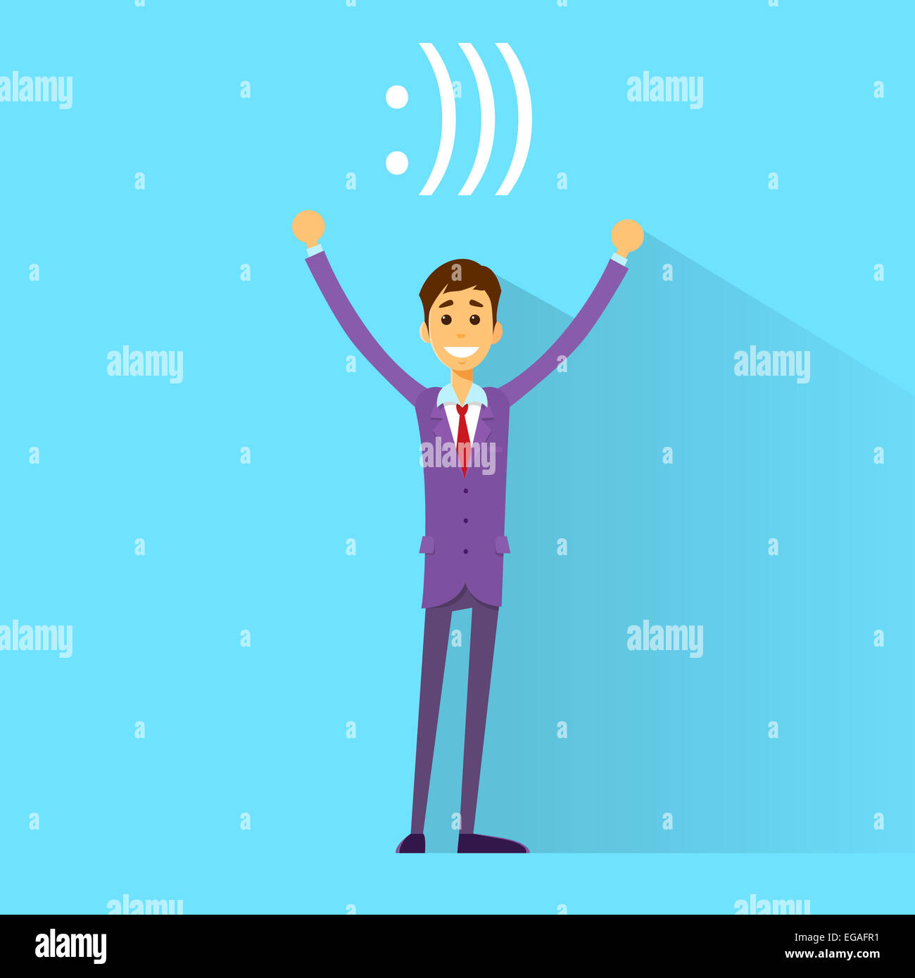 businessman happy smile excited hands up, with smiley bracket web ...