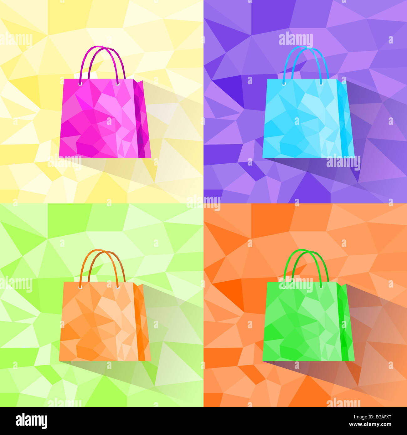 shopping bag set polygon style colorful design Stock Photo - Alamy