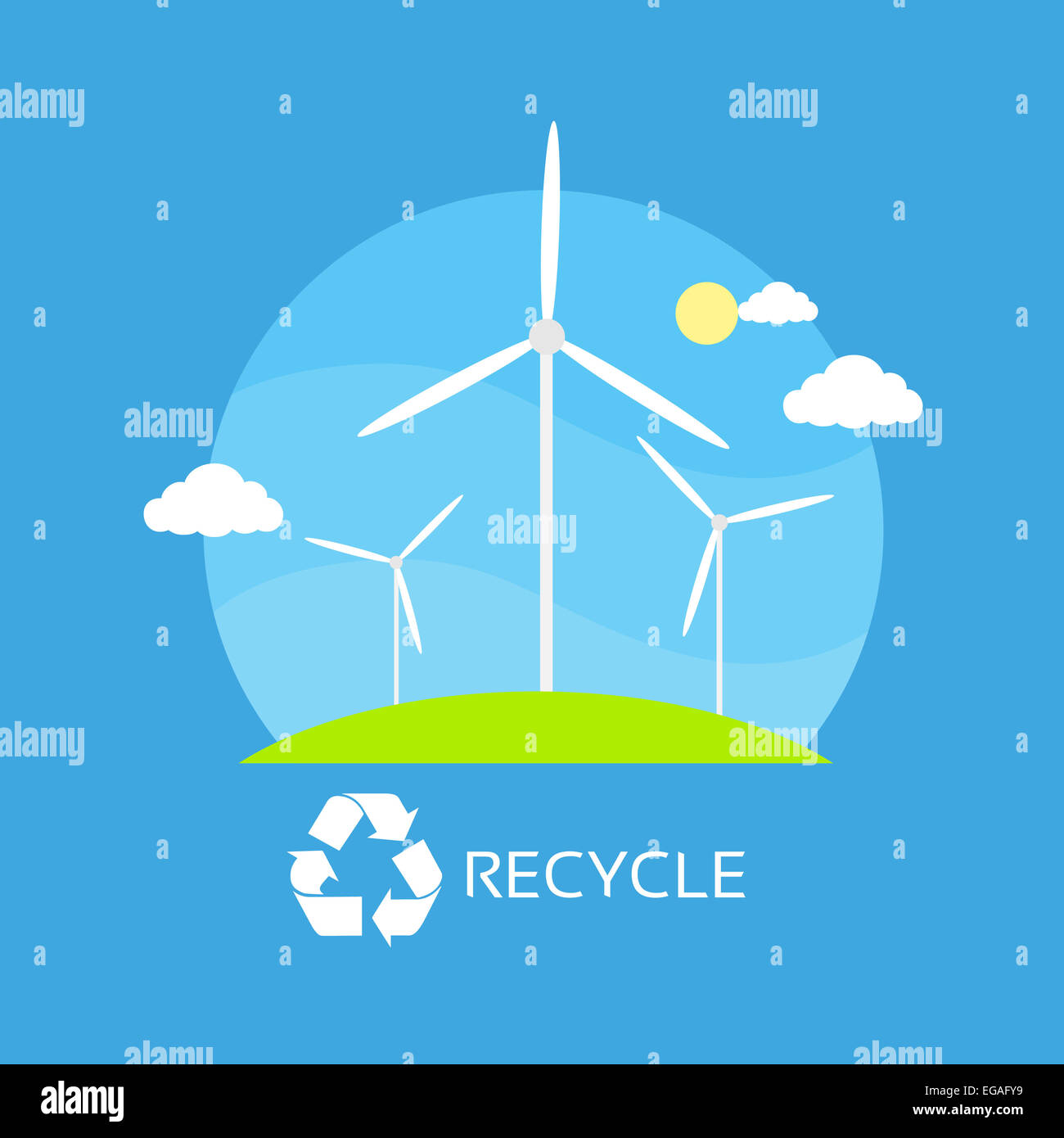 wind turbine tower over blue sky green grass energy recycle Stock Photo ...