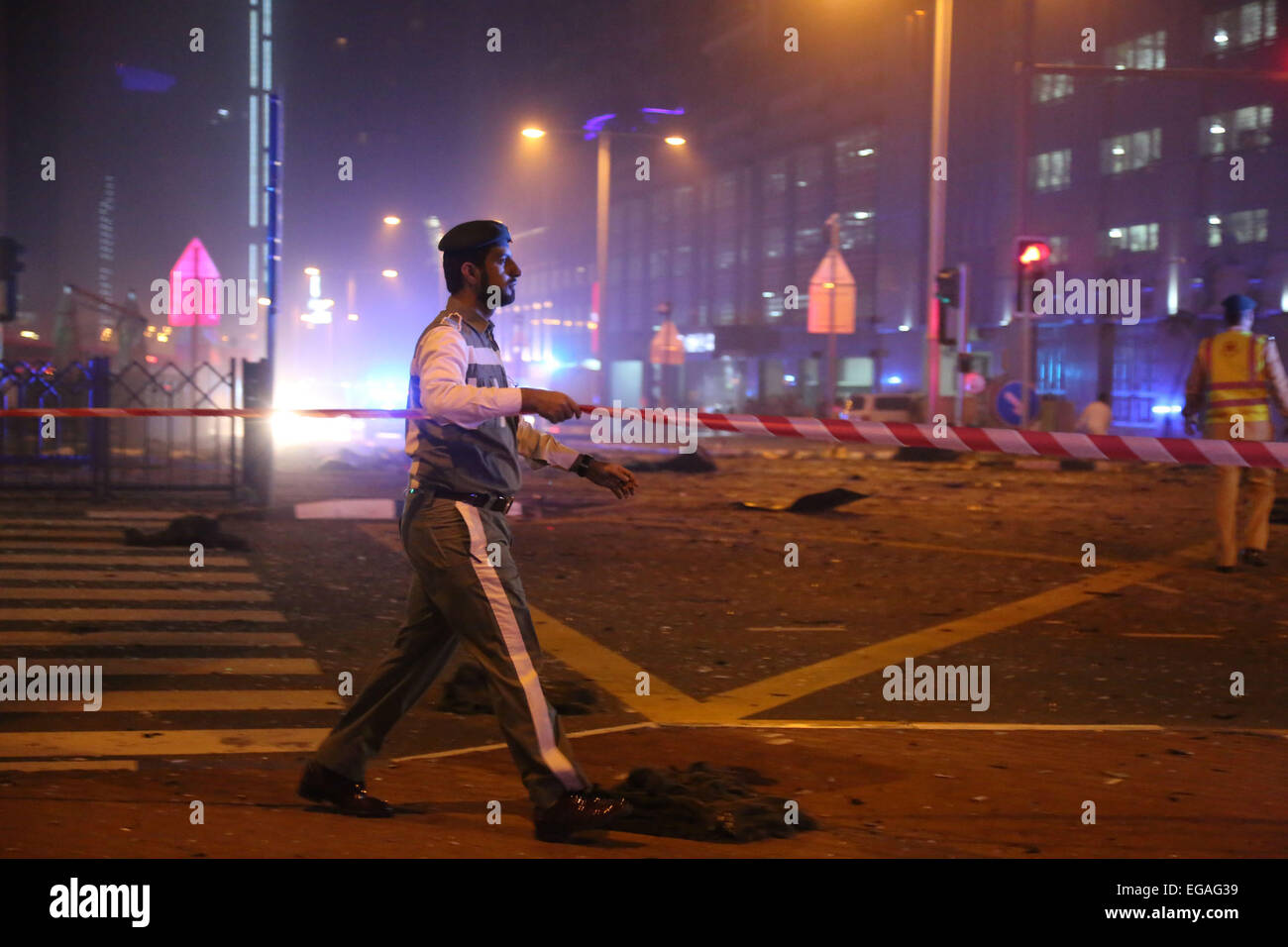 Dubai, United Arab Emirates (UAE). 21st Feb, 2015. A policeman walks ...