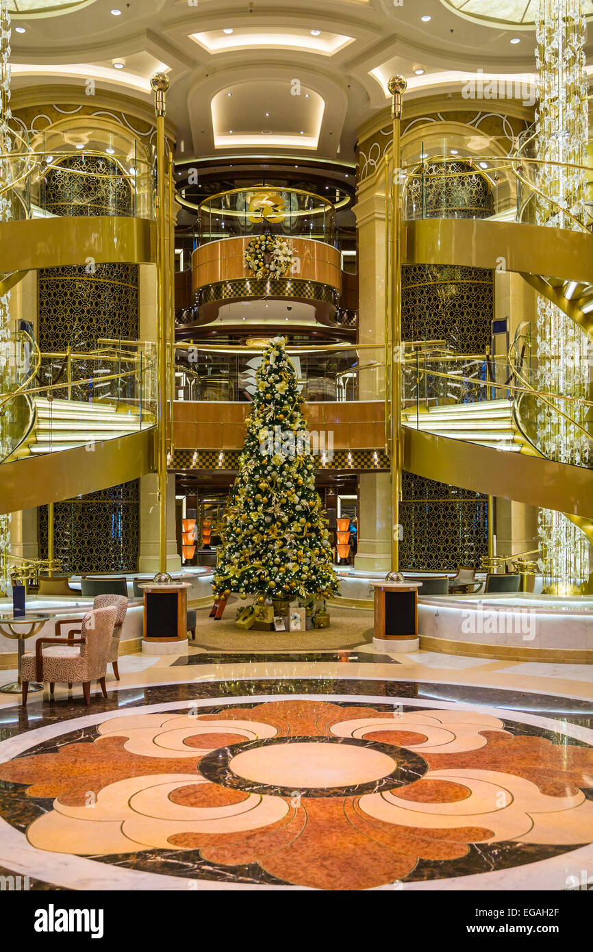 Interior decor in the atrium of the luxury cruise ship Regal Princess ...