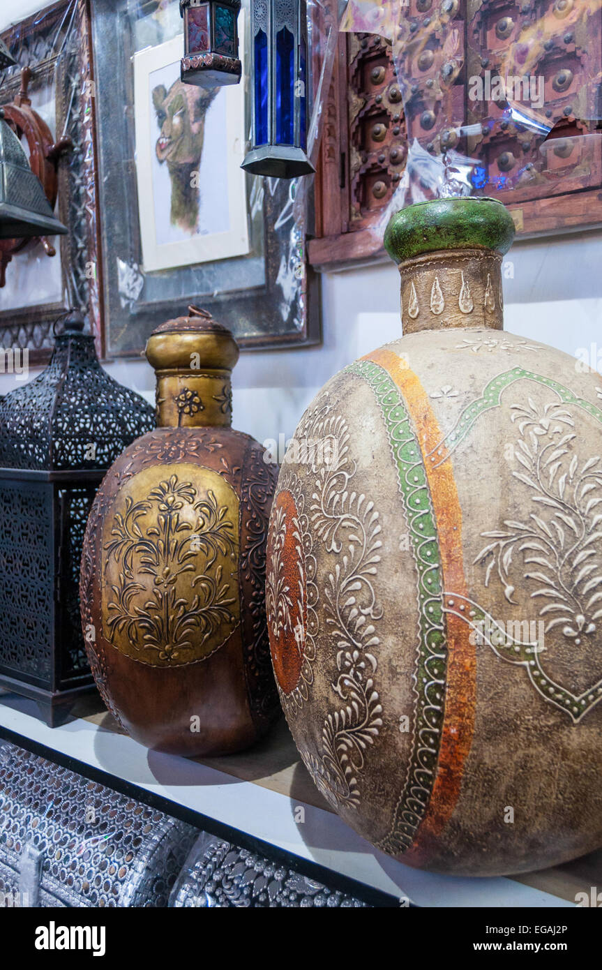 Traditional Omani brass handicrafts display, Muscat, Oman Stock Photo ...