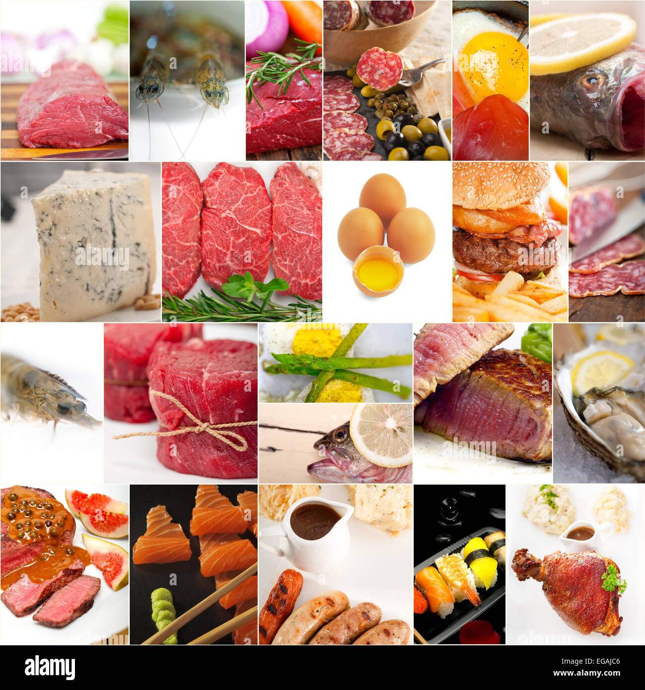 high protein food collection collage nested on white frame Stock Photo ...