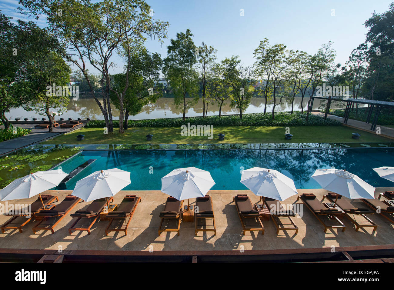 Gorgeous resort swimming pool on the Ping River, Chiang Mai, Thailand ...
