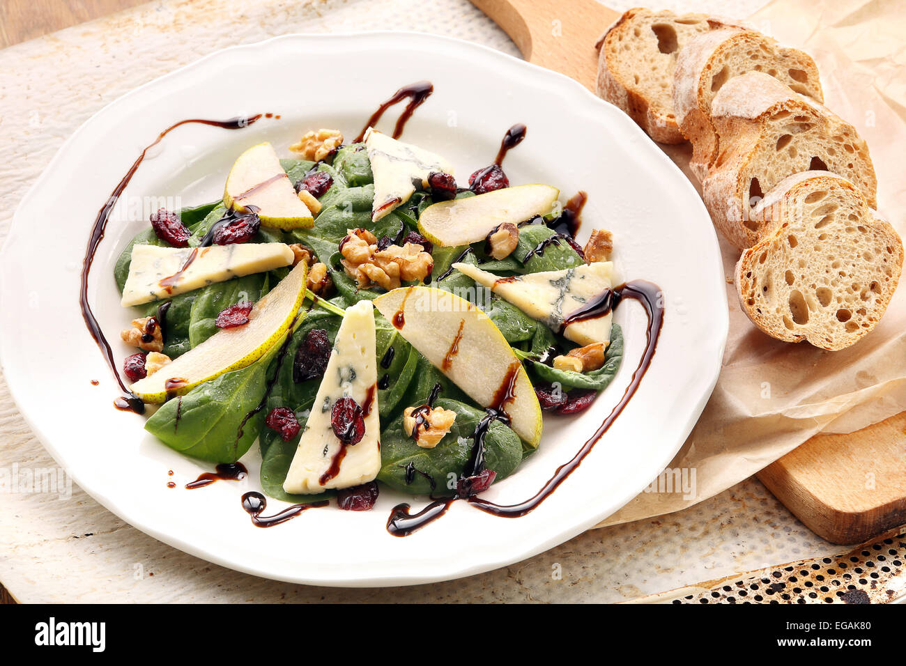 Salad with pear, walnuts and blue cheese Stock Photo - Alamy