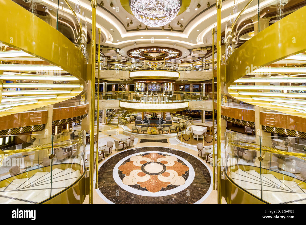 Interior decor in the atrium of the luxury cruise ship Regal Princess ...
