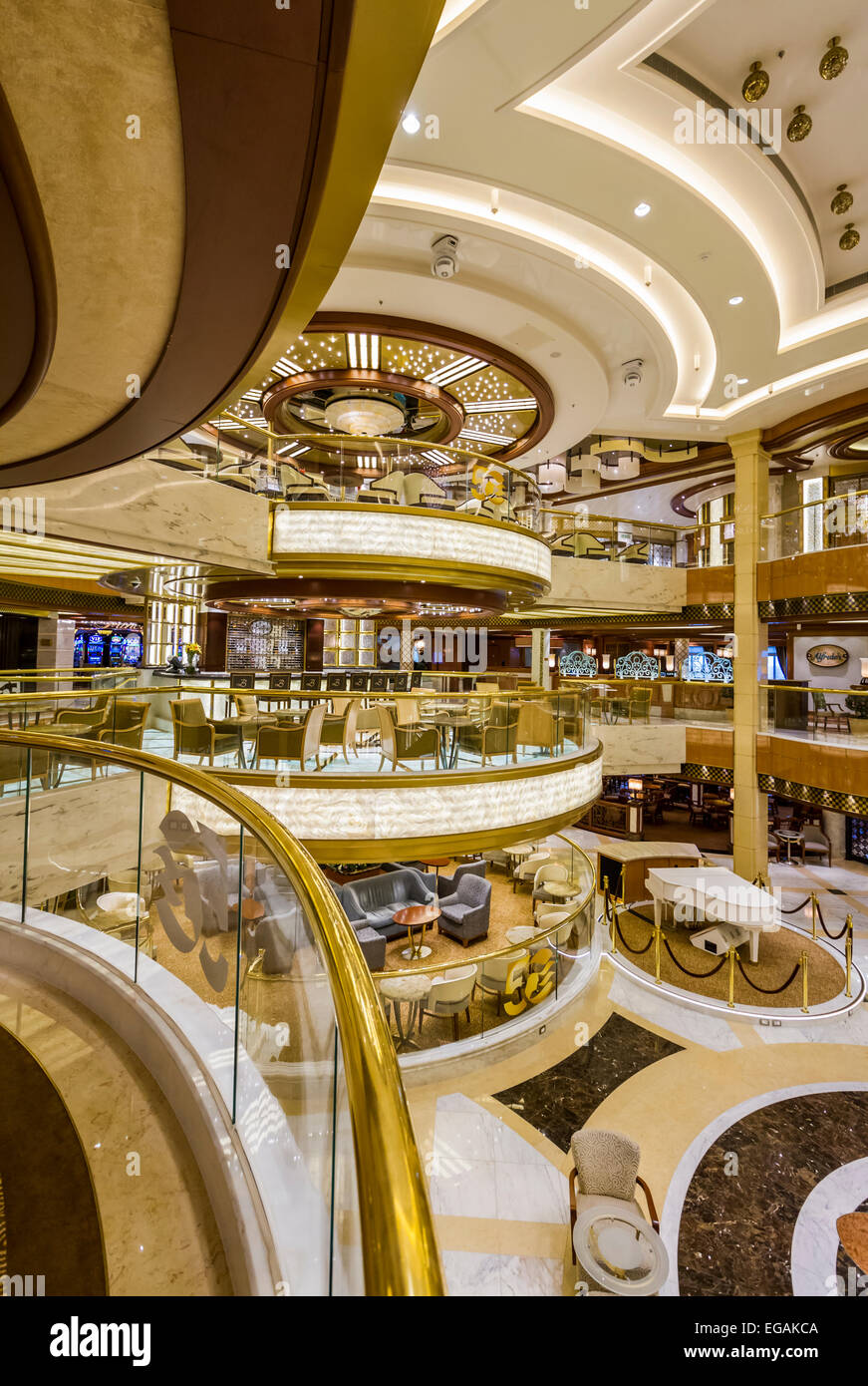 Interior decor in the atrium of the luxury cruise ship Regal Princess ...