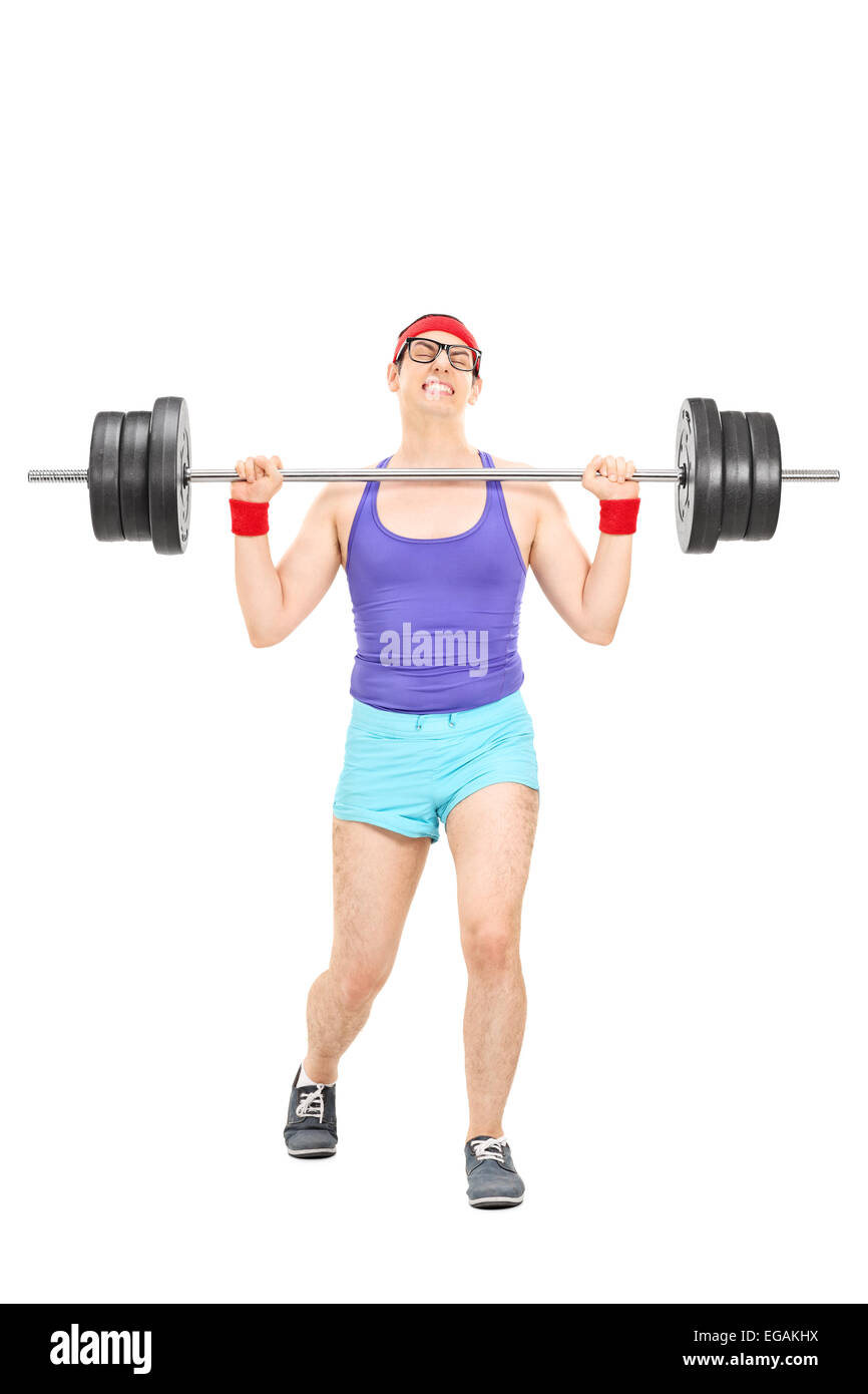 Weak man lifting heavy weight hi-res stock photography and images - Alamy