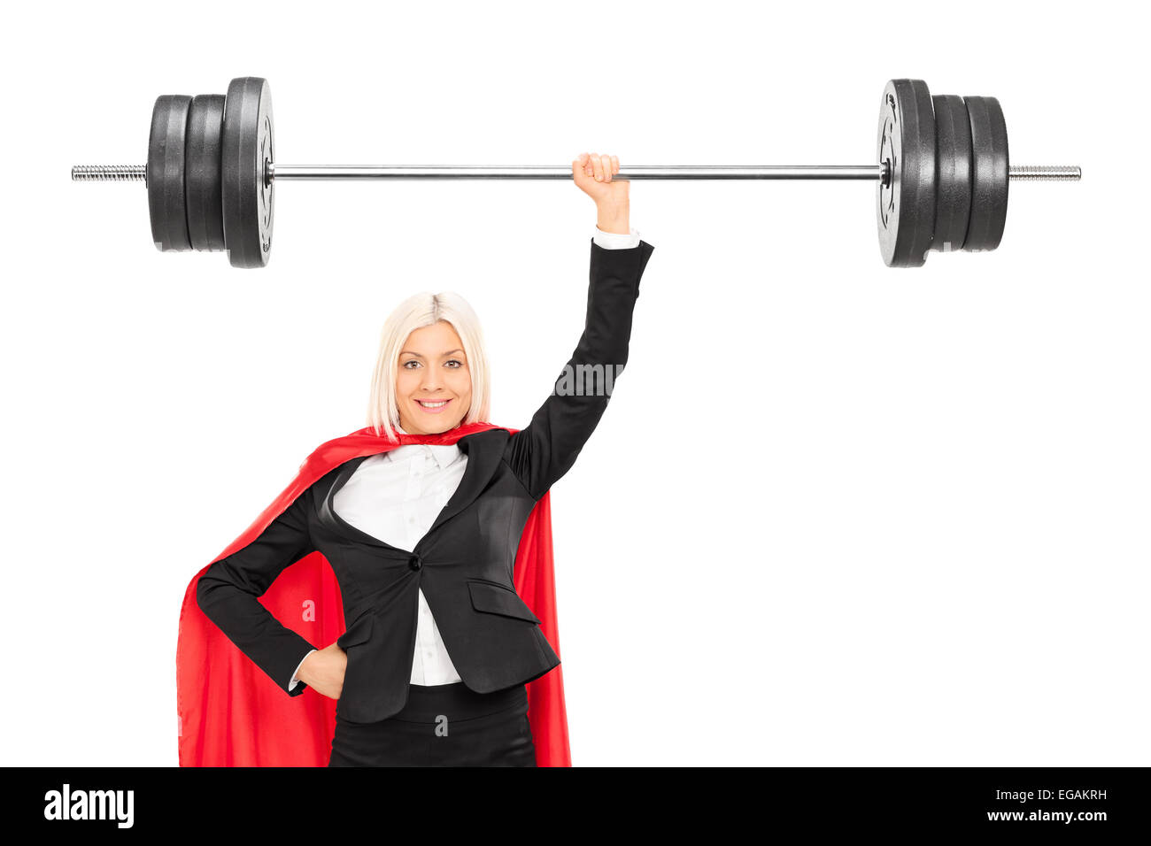 Female superhero lifting a barbell isolated on white background Stock ...