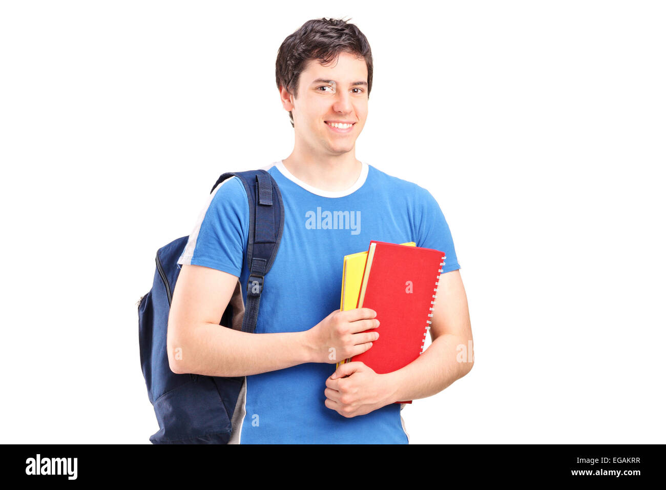 Male student holding notebooks isolated on white background Stock Photo ...
