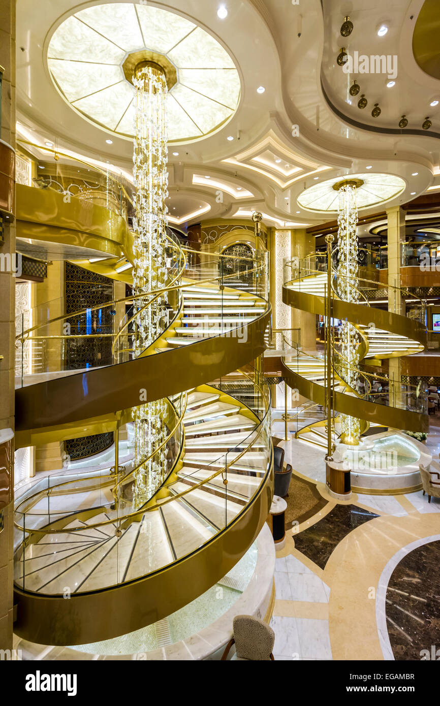 Interior decor in the atrium of the luxury cruise ship Regal Princess ...