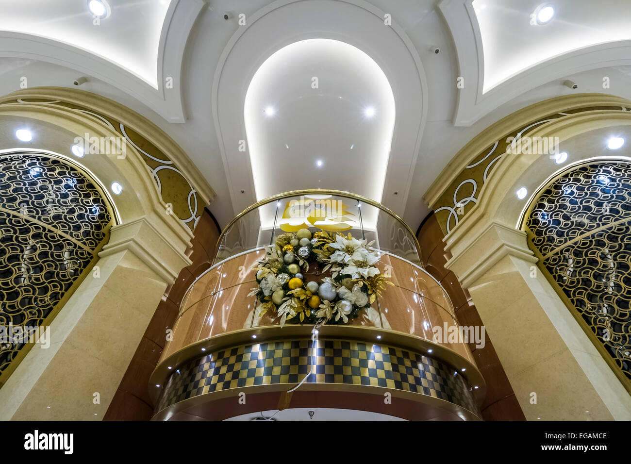 Interior decor in the atrium of the luxury cruise ship Regal Princess ...