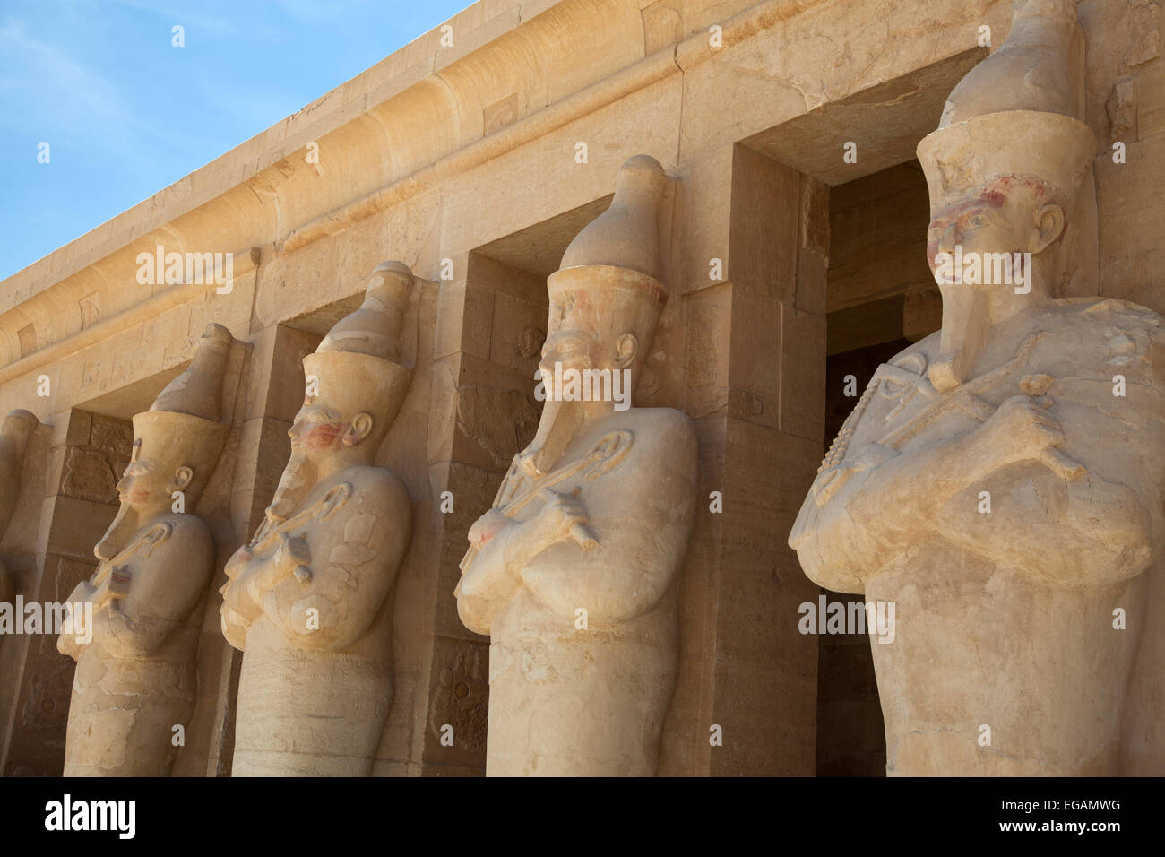 Statues of Hatshepsut at Deir-al-Bahri in Luxor's Valley of the Kings ...