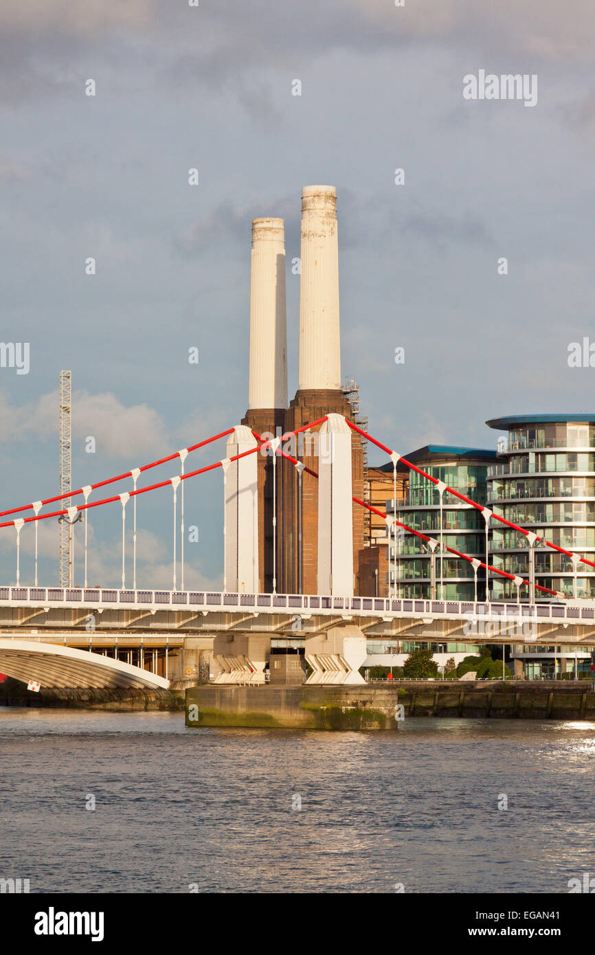 Battersea Power Station seen from across the Thames at Chelsea, London ...