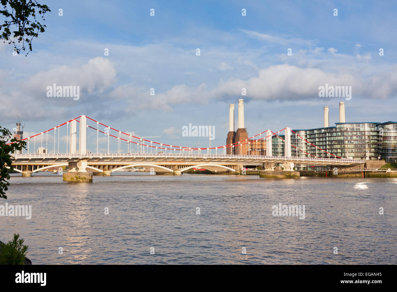 Battersea Power Station seen from across the Thames at Chelsea, London ...