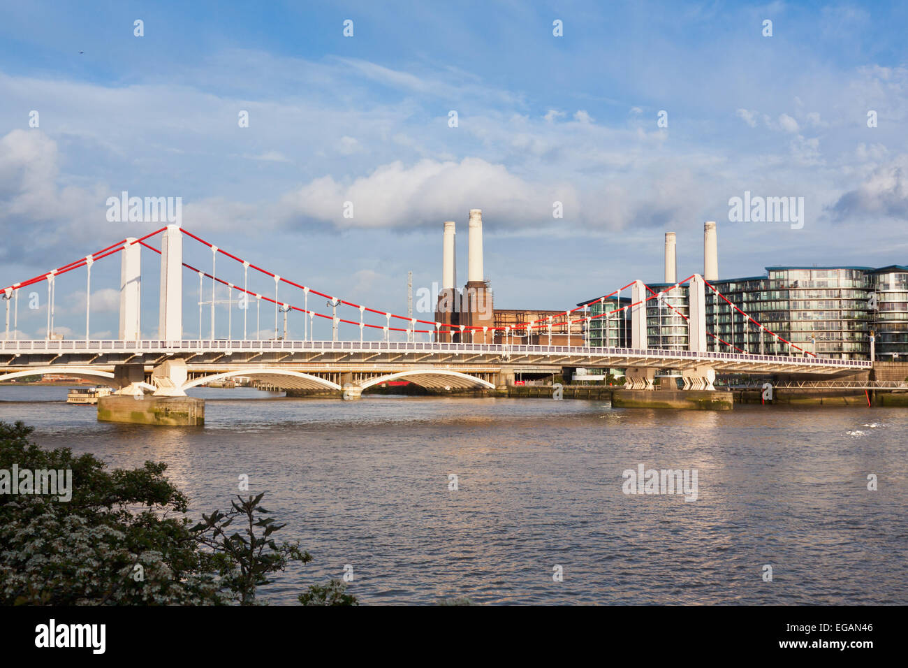 Battersea Power Station seen from across the Thames at Chelsea, London ...