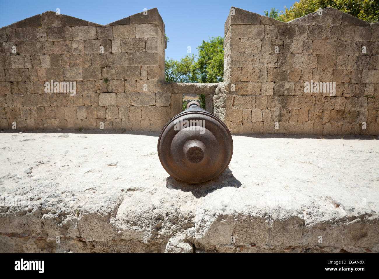 Old iron cannon at the Grand Master Palace in Rhodes town, Greece Stock ...