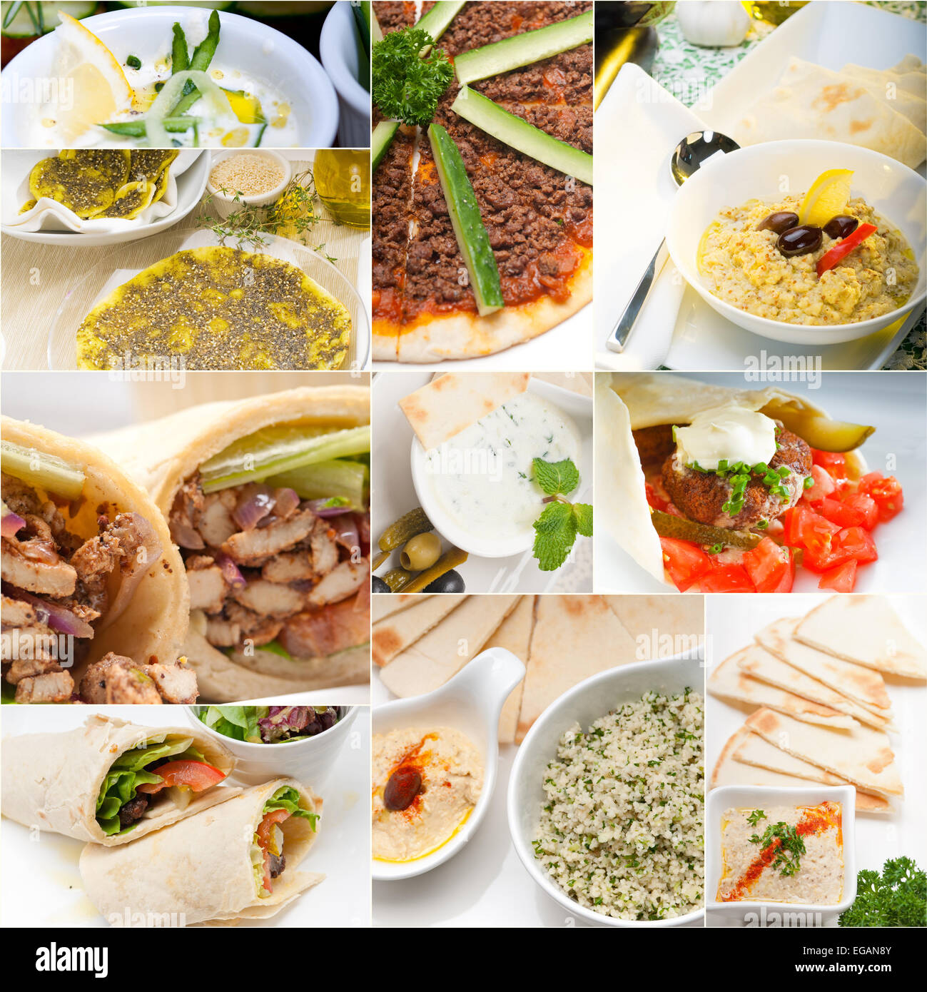 Arab middle eastern food collage collection on white frame Stock Photo ...