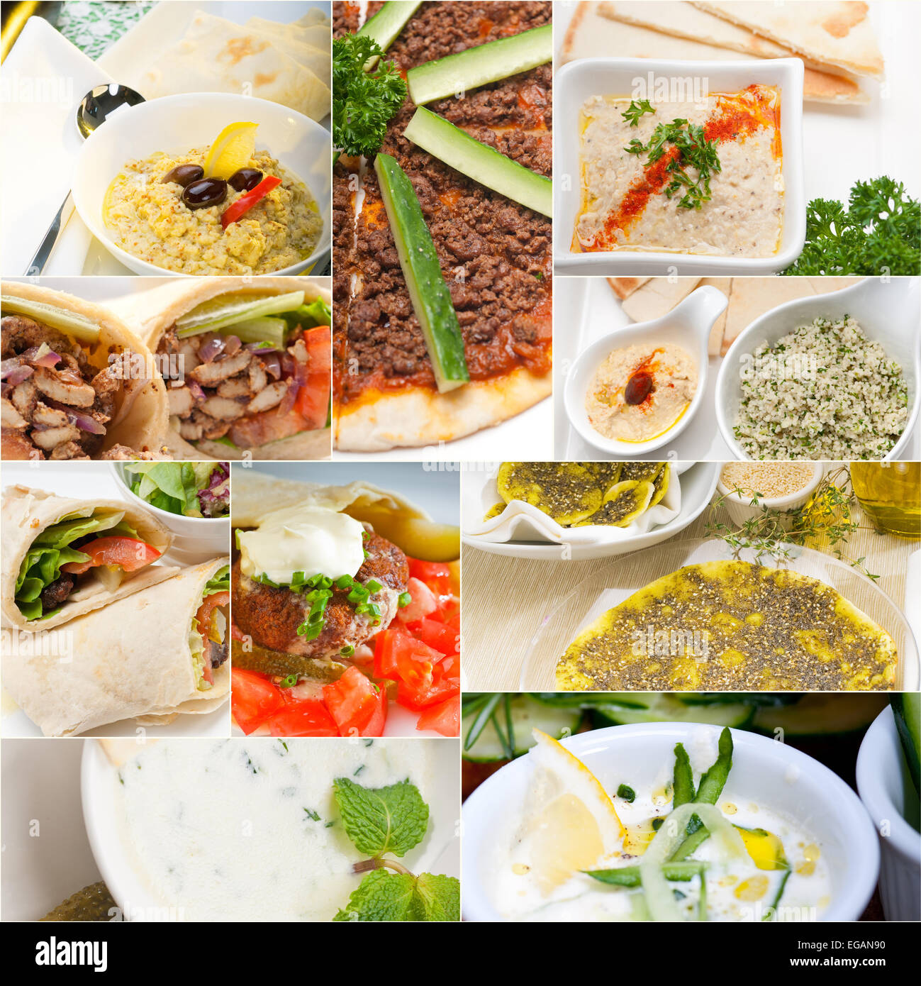Arab middle eastern food collage collection on white frame Stock Photo ...
