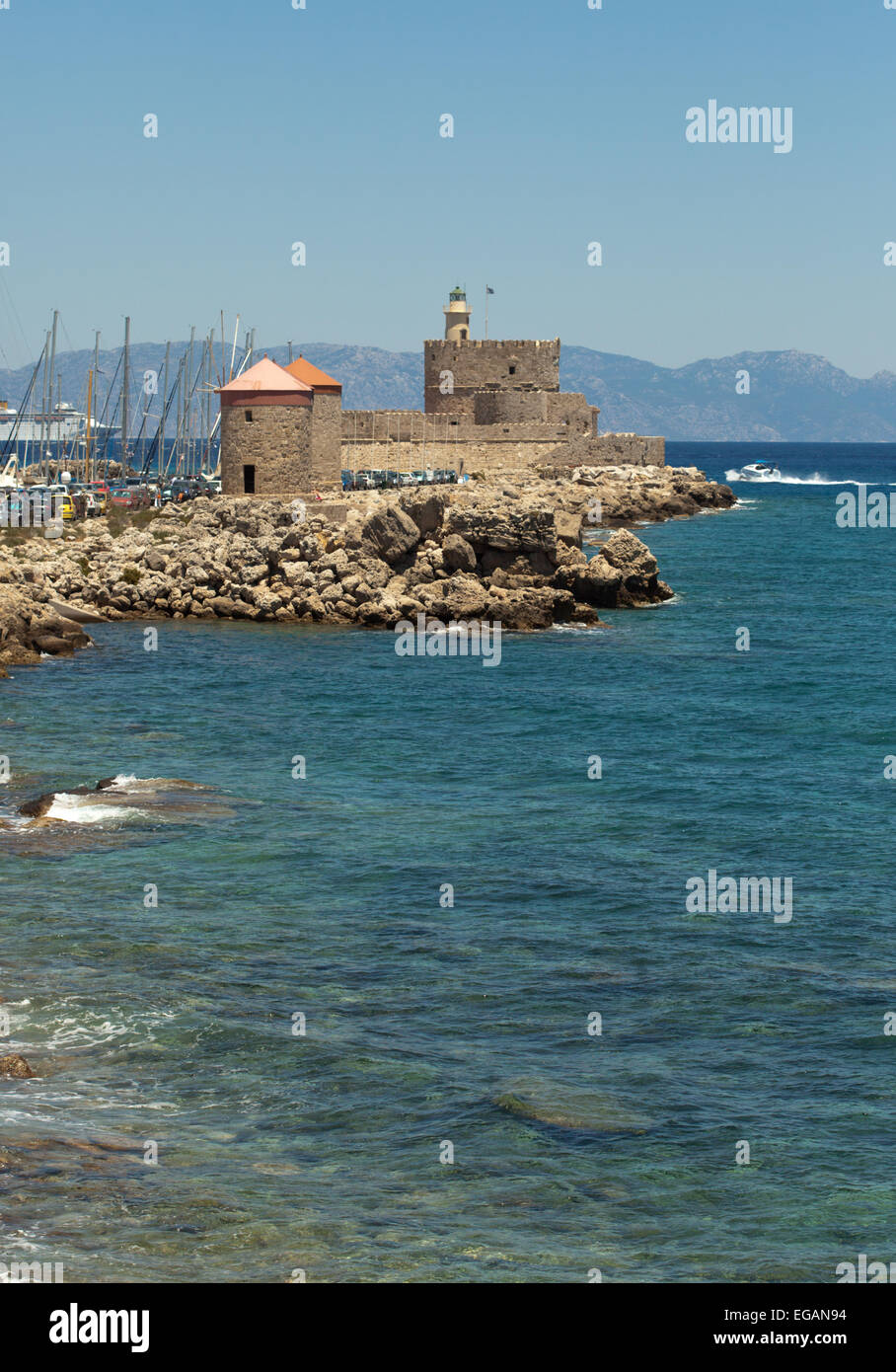 Rhodes Mandraki Windmills Stock Photo - Alamy