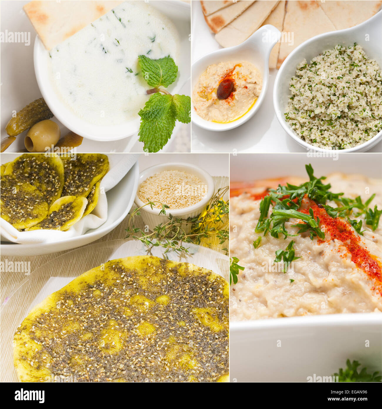 Arab middle eastern food collage collection on white frame Stock Photo ...
