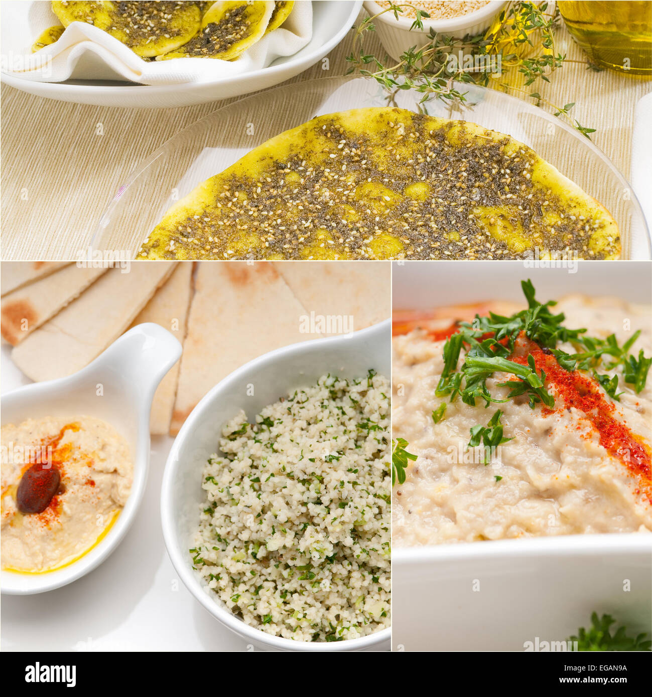 Arab middle eastern food collage collection on white frame Stock Photo ...
