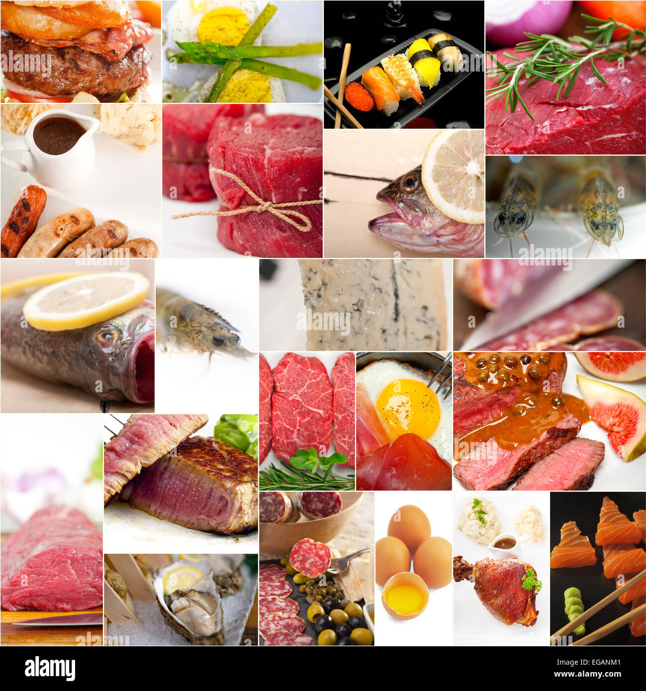 high protein food collection collage nested on white frame Stock Photo ...