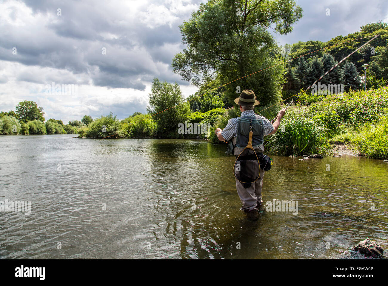 Fly fishing in river Ruhr, Hattingen Germany Stock Photo - Alamy