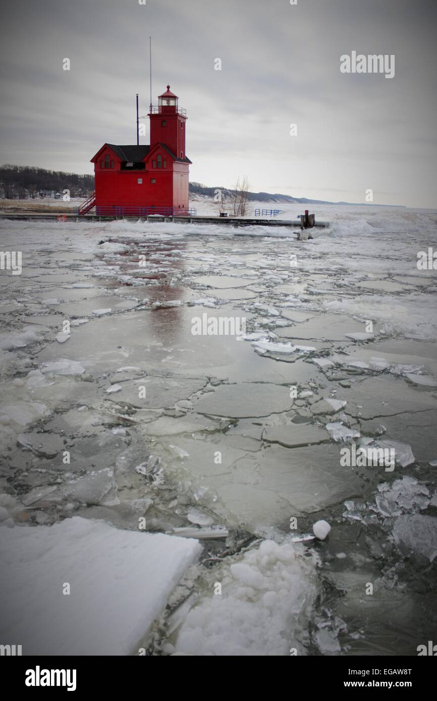 Lighthouse in winter ice on the lake Stock Photo - Alamy
