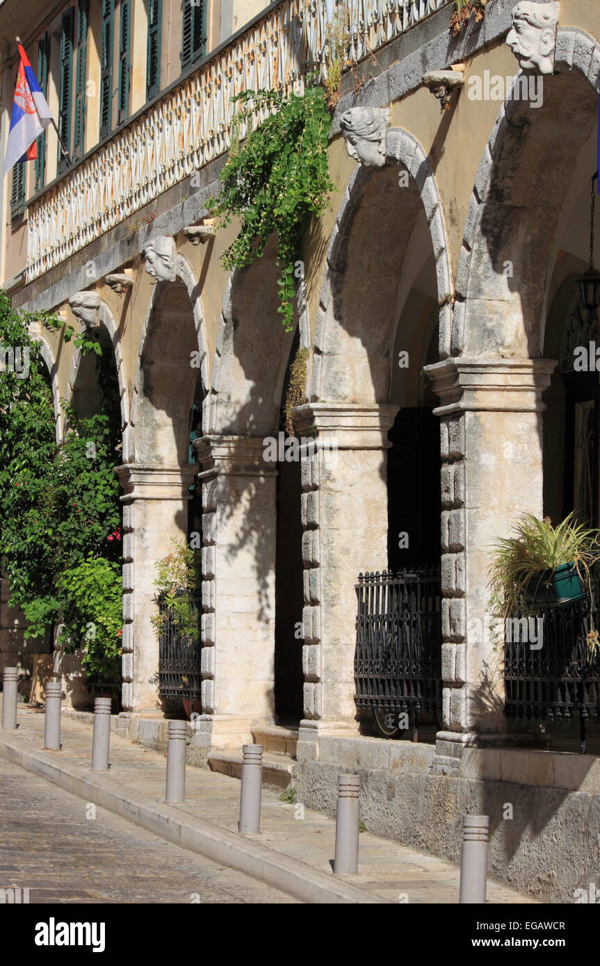 Street with portico in Corfu Island, Greece Stock Photo - Alamy
