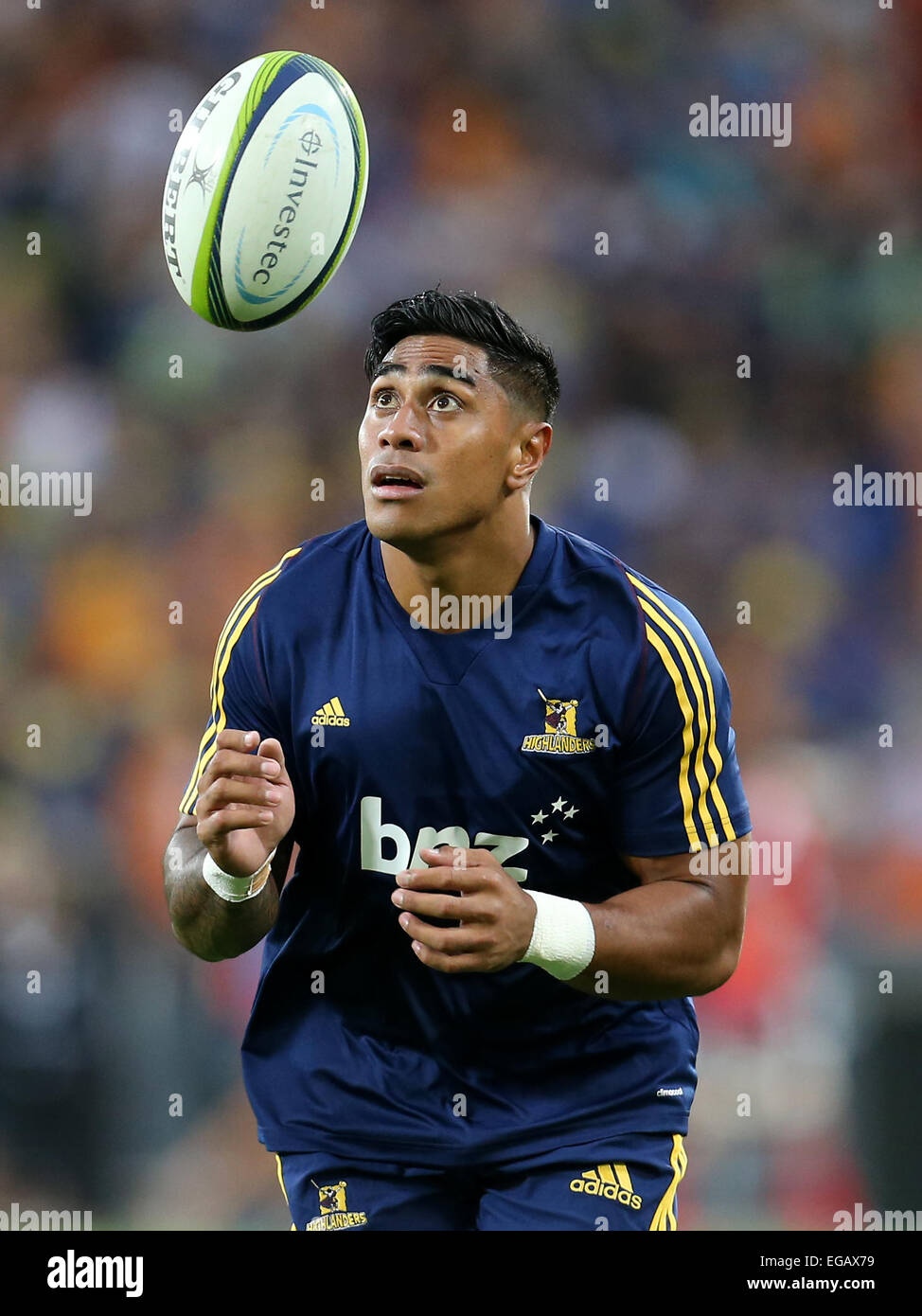 Dunedin, New Zealand. 21st Feb, 2015. Highlanders Malakai Fekitoa warms ...