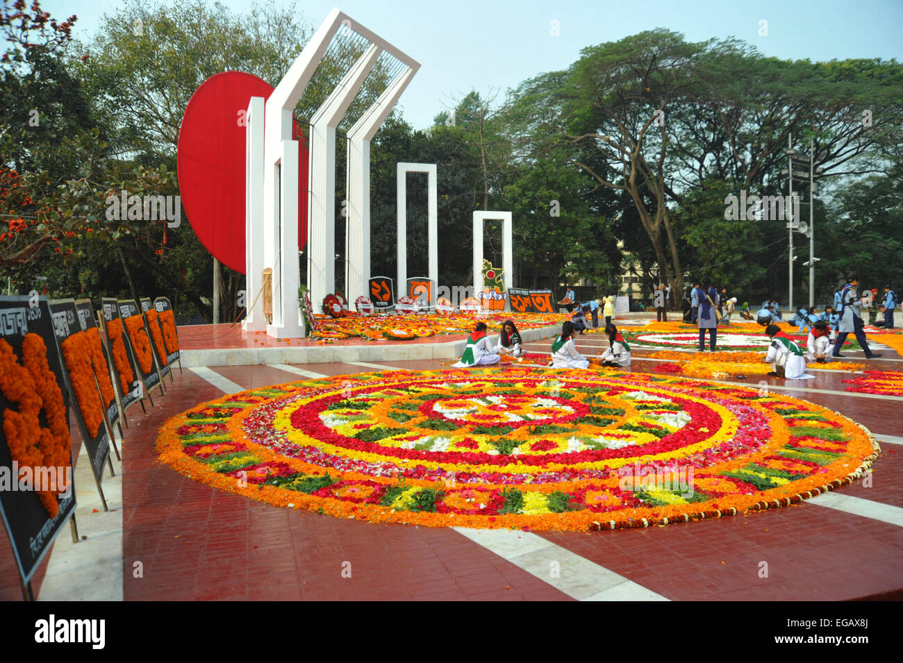 Dhaka, Bangladesh. 21st February, 2015. Bangladeshi youth decorate the ...