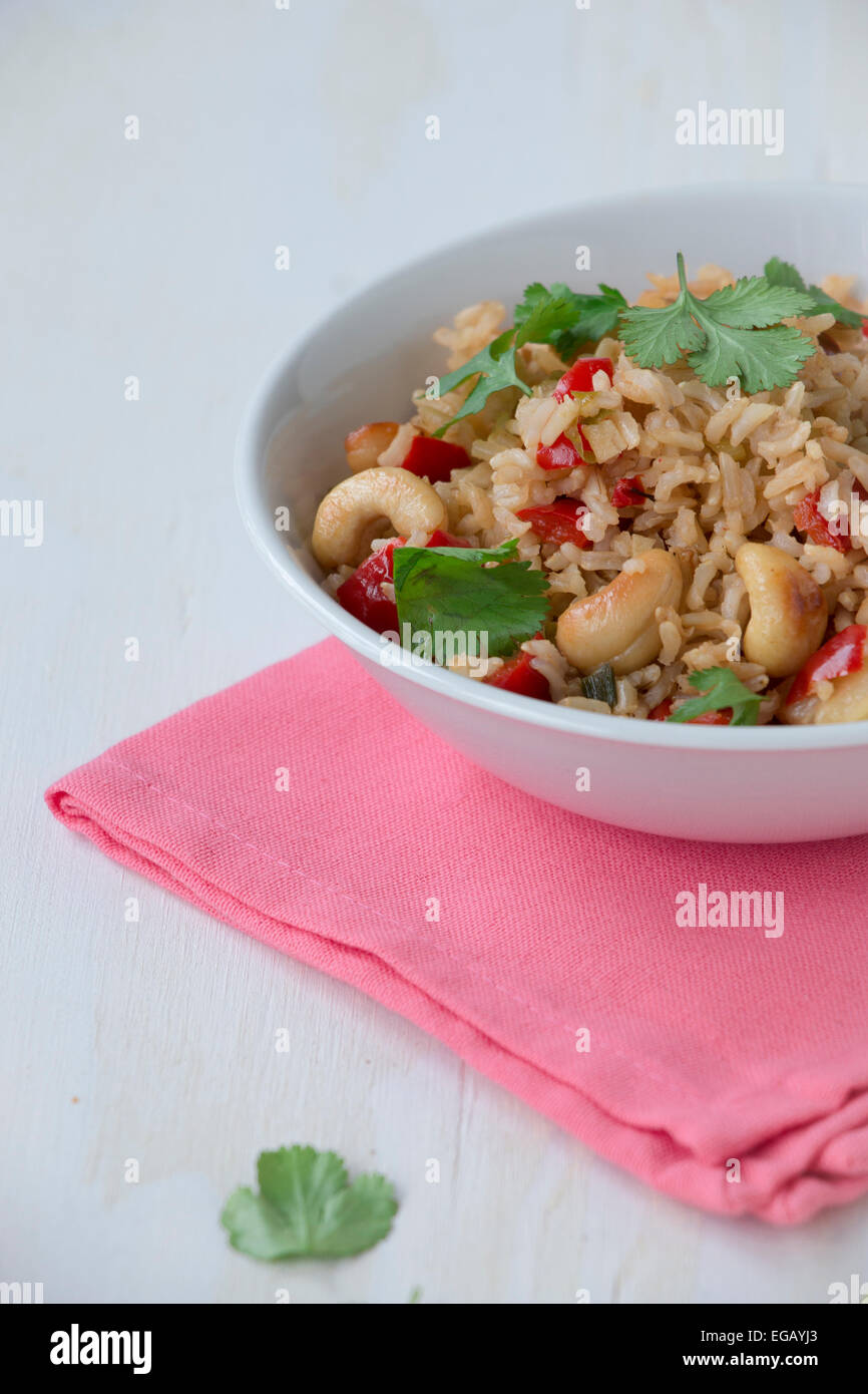 Close up of Thai fried rice with wholegrain rice and organic vegetables ...