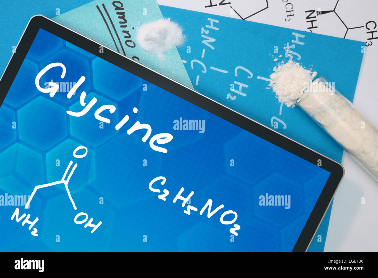 Tablet with the chemical formula of Glycine. Amino acids Stock Photo ...
